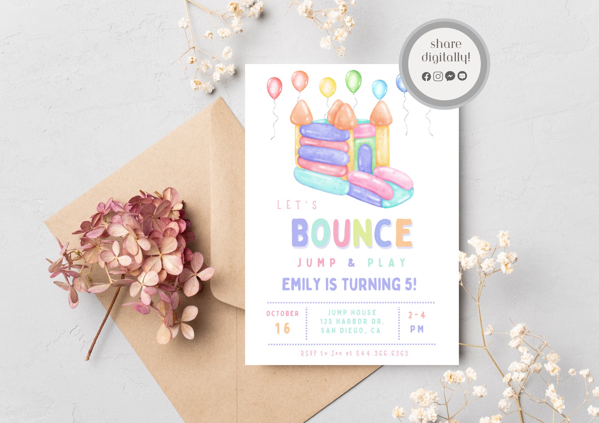 Bounce House Birthday Party Invitation Jump Party Invite Editable Canva ...