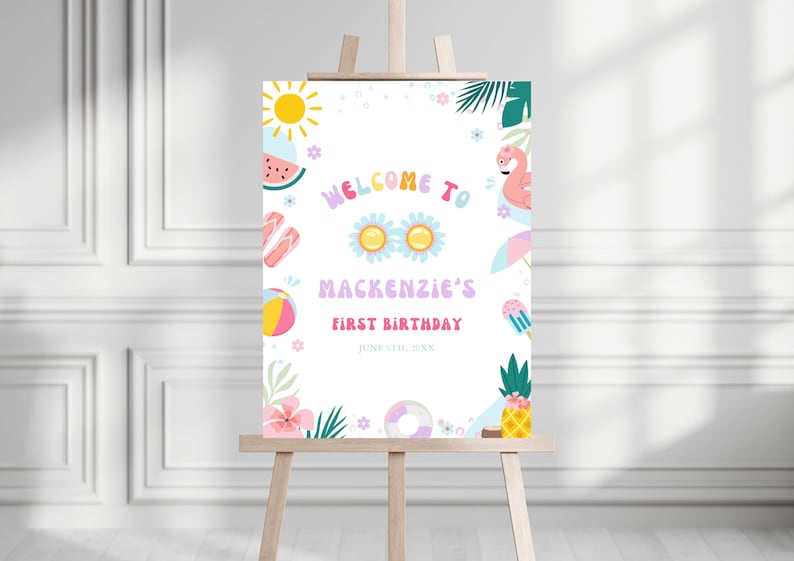 Editable Fun in the Sun Birthday Milestone Board | Tropical Splish ...