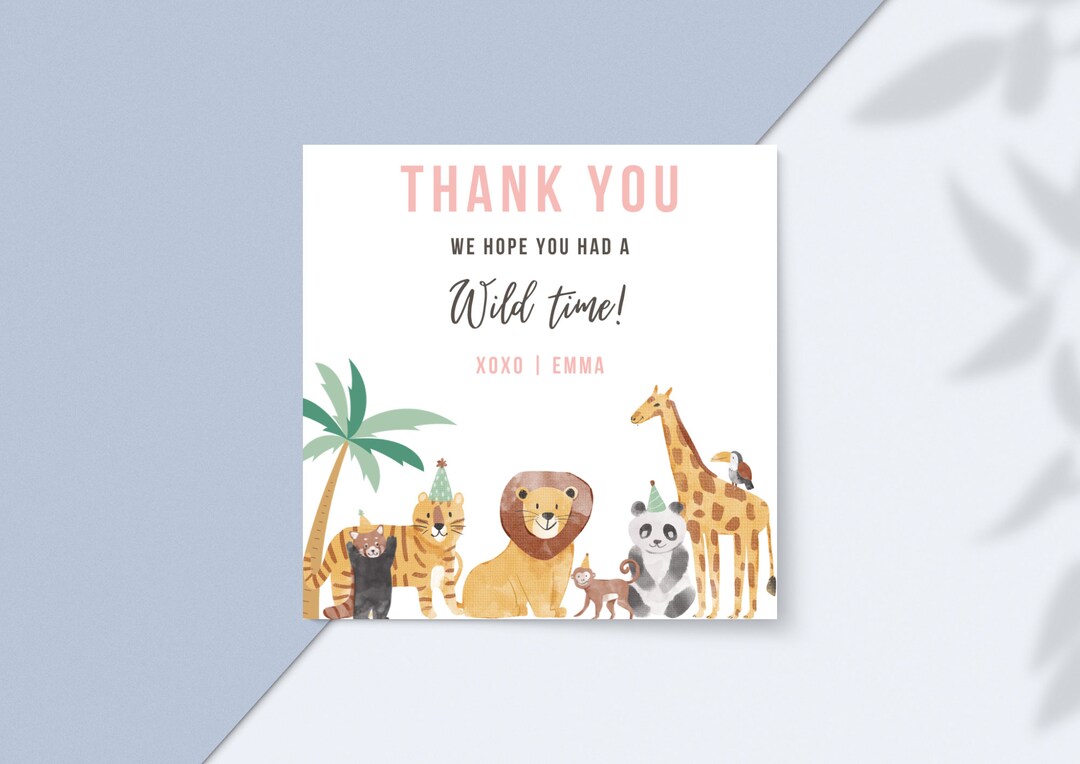 Pink Wild Animal Birthday Party Favor Tags | Instant Download | Girl ...