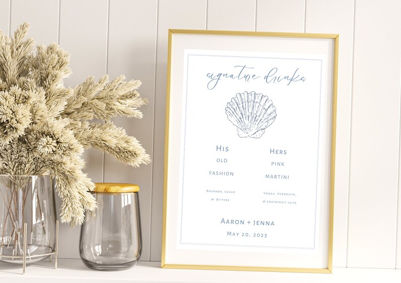 Coastal Themed Signature Drink Menu Minimalist Beach Wedding - Etsy