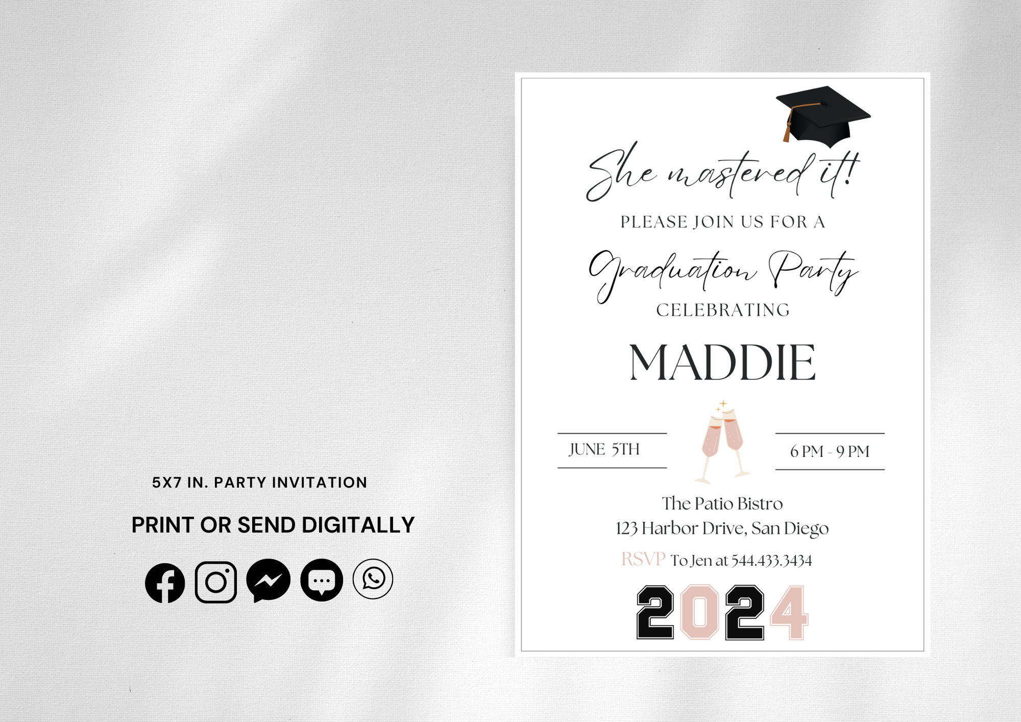 She Mastered It Graduation Party Invitation Editable Template Printable ...