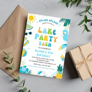Lake Party Birthday Invitation | Tropical Splish Splash Party at the ...