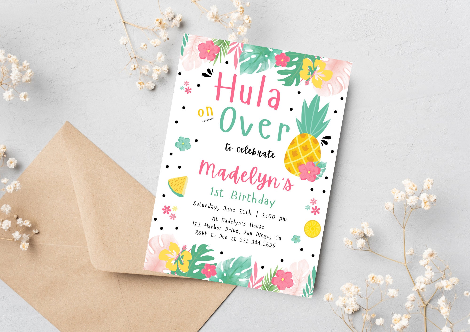 Hawaiian Luau Birthday Party Invitation | Instant Download | Pineapple ...