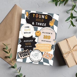 Young Wild & Three Birthday Invitation | Digital Download | Boy 3rd ...