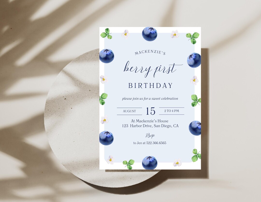 Berry First Birthday Party Invitation | Blueberry 1st Birthday ...