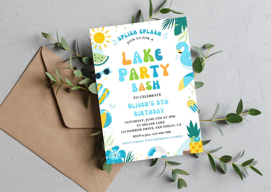 Lake Party Birthday Invitation | Tropical Splish Splash Party at the ...