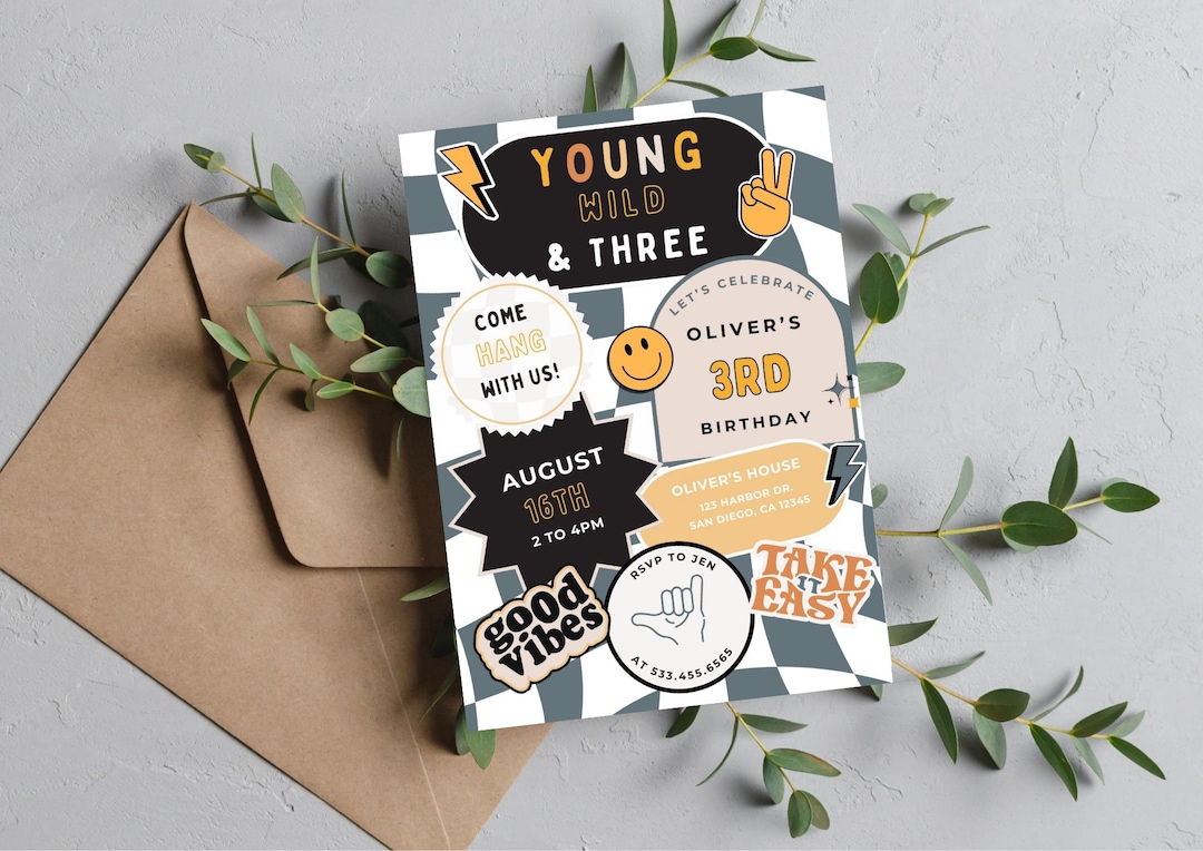 Young Wild & Three Birthday Invitation | Digital Download | Boy 3rd ...