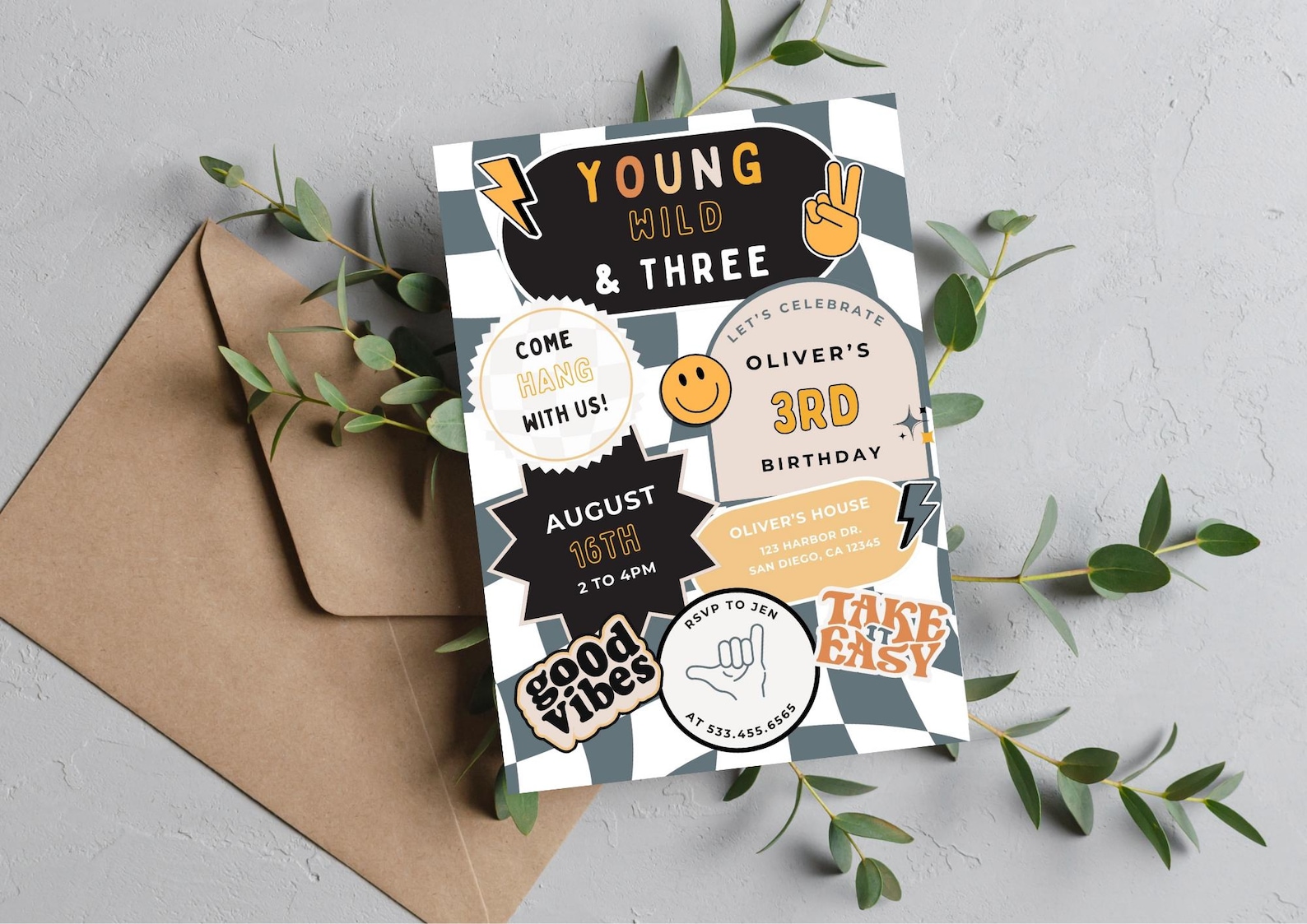 Young Wild & Three Birthday Invitation | Digital Download | Boy 3rd ...