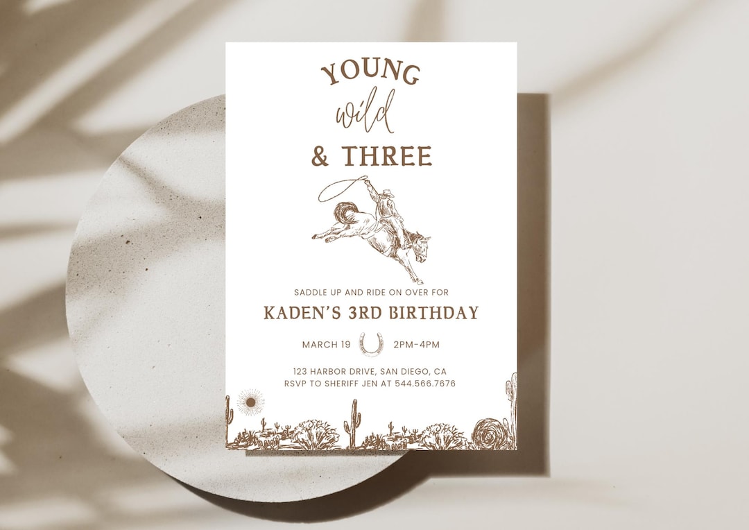 Young Wild & Three Western Birthday Invitation | Digital Download | Boy ...