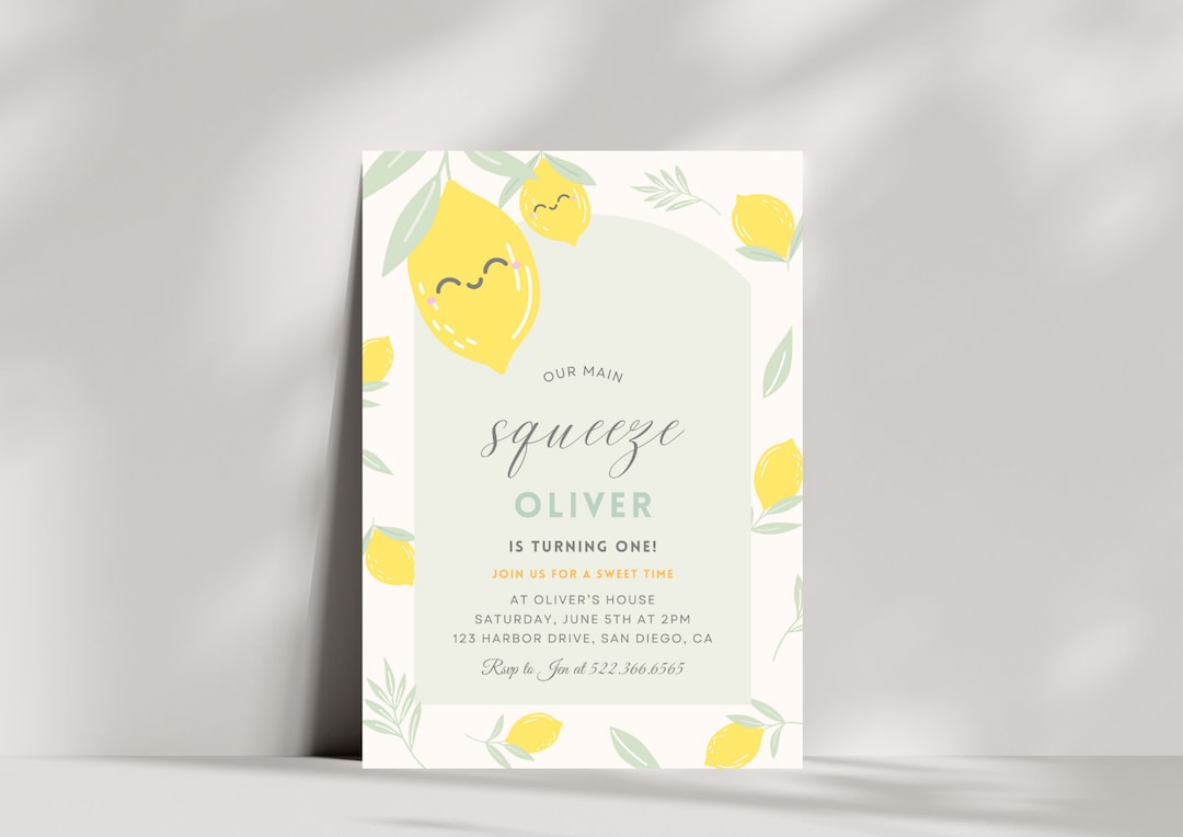 Editable Lemon Birthday Invitation | Our Main Squeeze Birthday ...