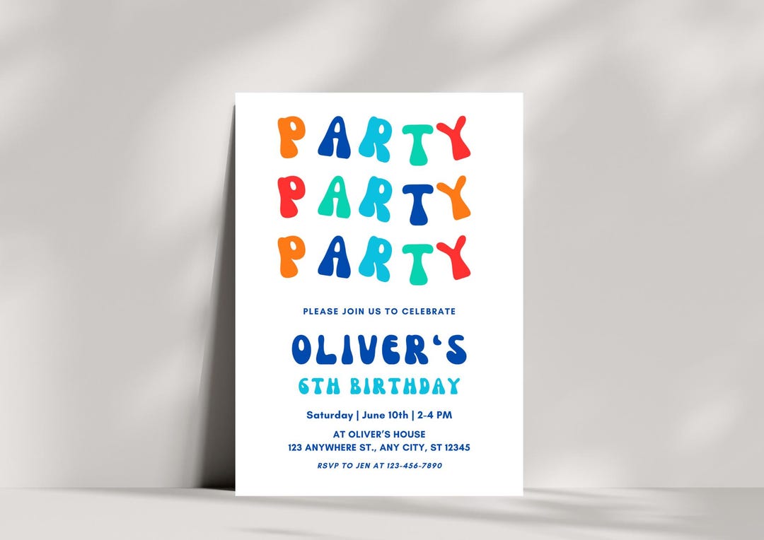 Colorful Boy Birthday Party Invitation | Digital Download | Kids Any ...