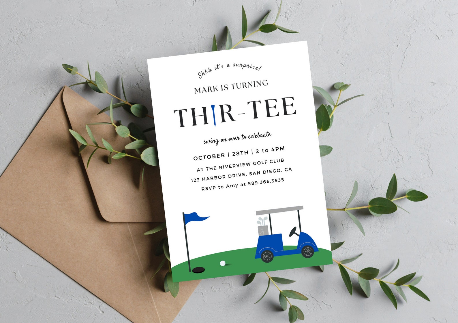Golf THIR-TEE Birthday Party Invitation Instant Download Surprise 30th ...