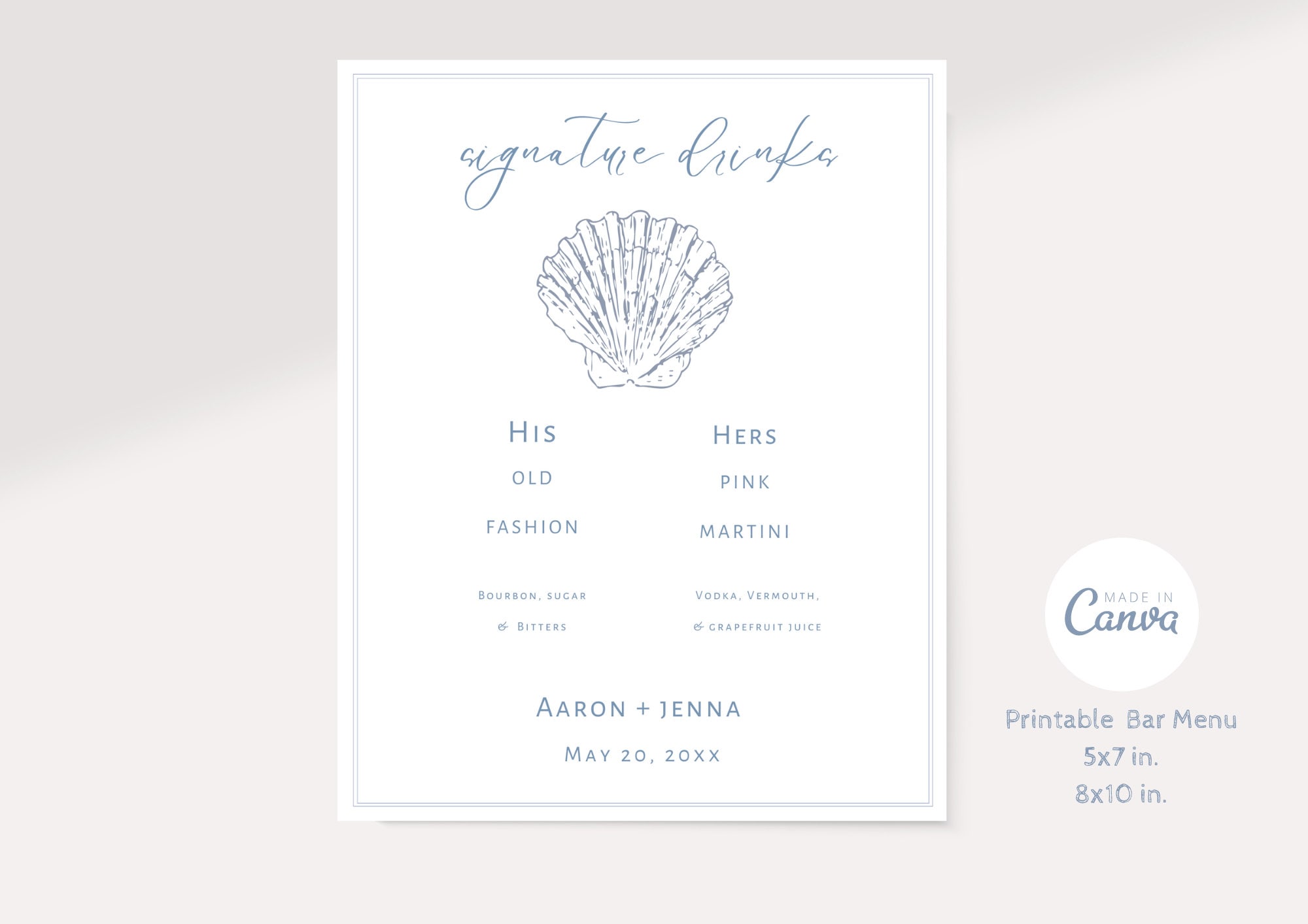 Coastal Themed Signature Drink Menu | Minimalist Beach Wedding ...