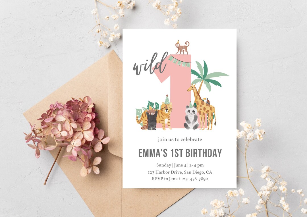 Pink Wild ONE Birthday Party Invitation Instant Download - Etsy