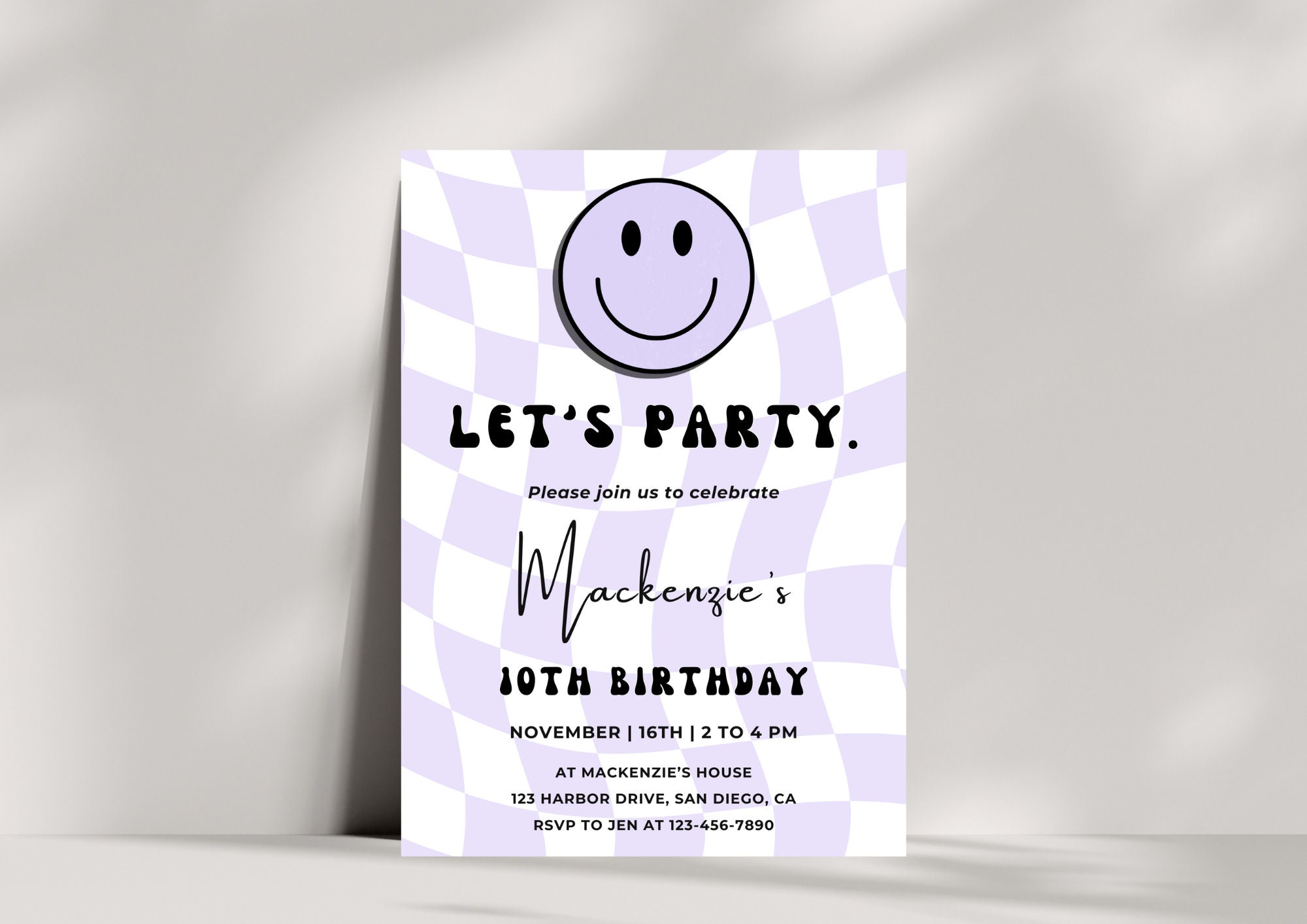 Smiley Face Birthday Invitation | Digital Download | Girl 5th, 10th ...