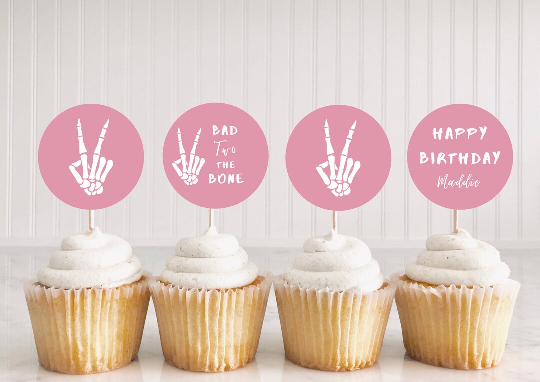 Bad TWO the Bone 2nd Birthday Party Cupcake Toppers | Instant Download ...