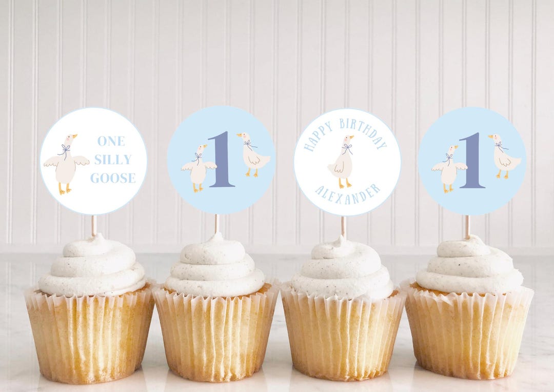 ONE Silly Goose Birthday Cupcake Toppers | Instant Download | Goose 1st ...