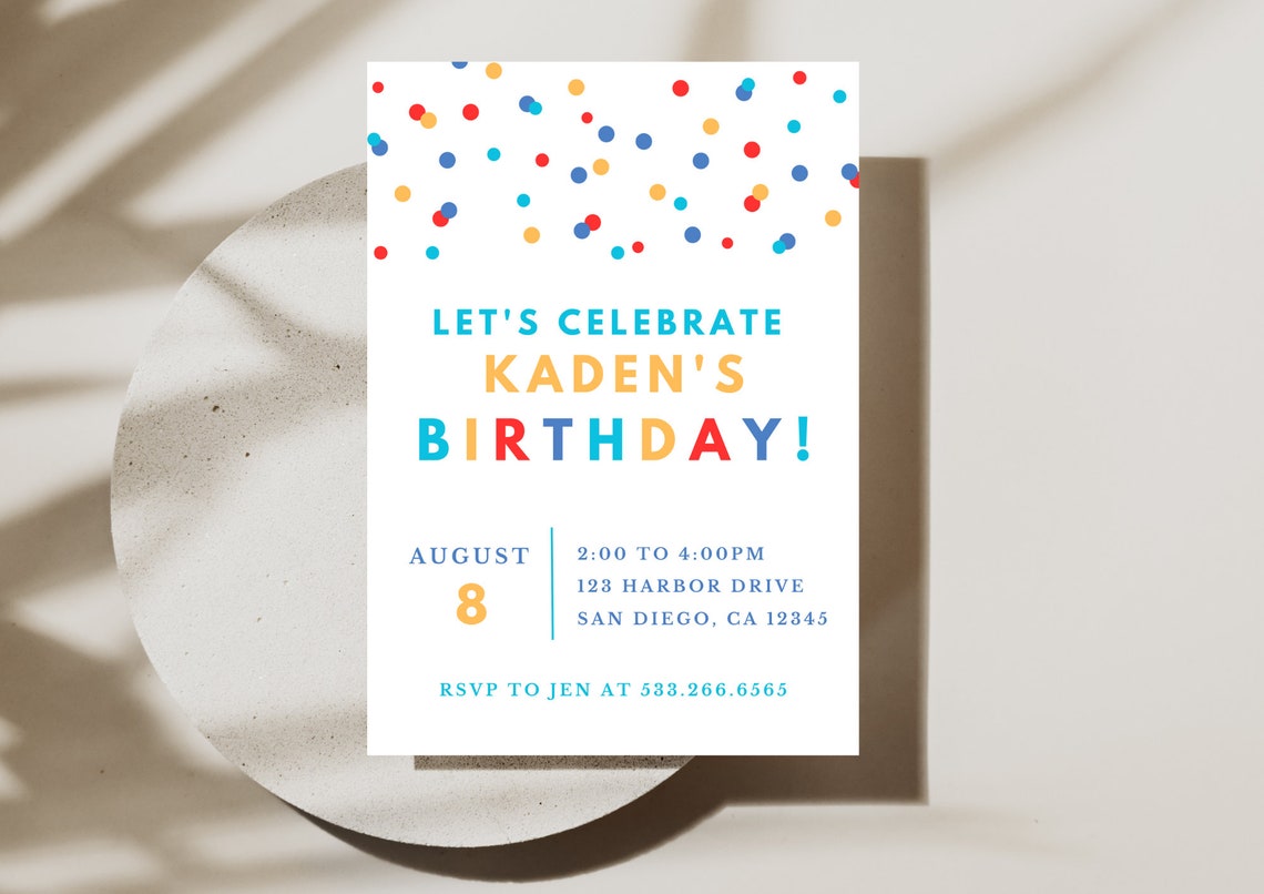 Confetti Birthday Party Invitation | Instant Download | Colorful Party ...