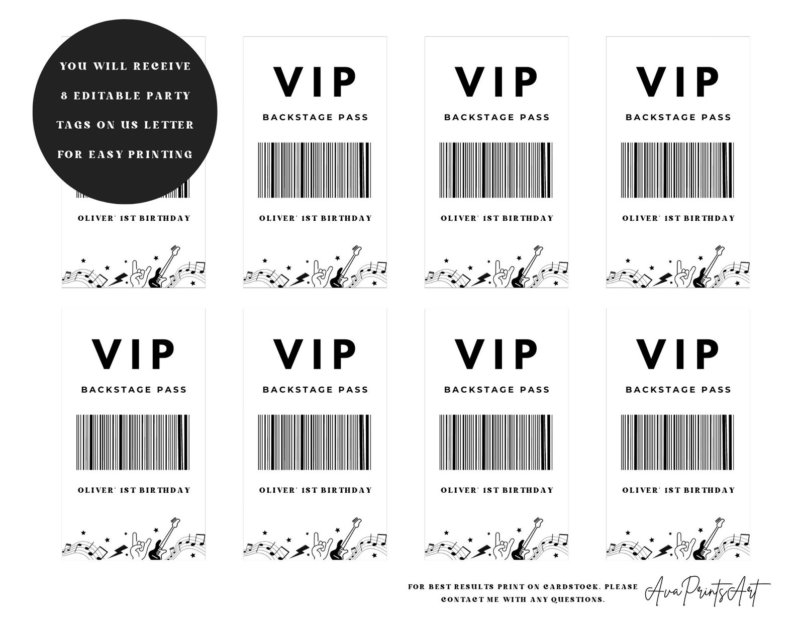 Rock and Roll VIP Backstage Pass Instant Download Printable Rock N Roll ...