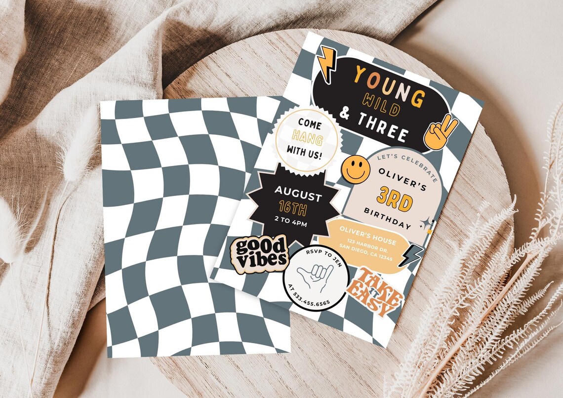 Young Wild & Three Birthday Invitation | Digital Download | Boy 3rd ...