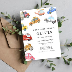 City Cars Transportation Birthday Party Invitation | Instant Download ...
