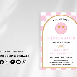 Little Miss Threenager Birthday Party Invitation | Digital Download ...