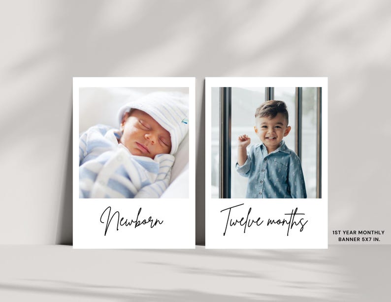 First Birthday Monthly Photo Banner | Editable Canva Template ...
