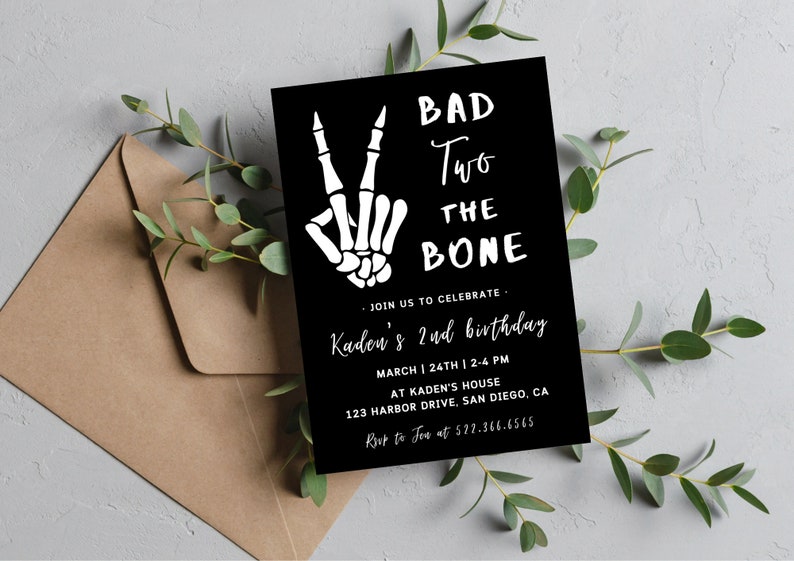 Bad TWO the Bone Birthday Party Tattoo Sign | Instant Download ...