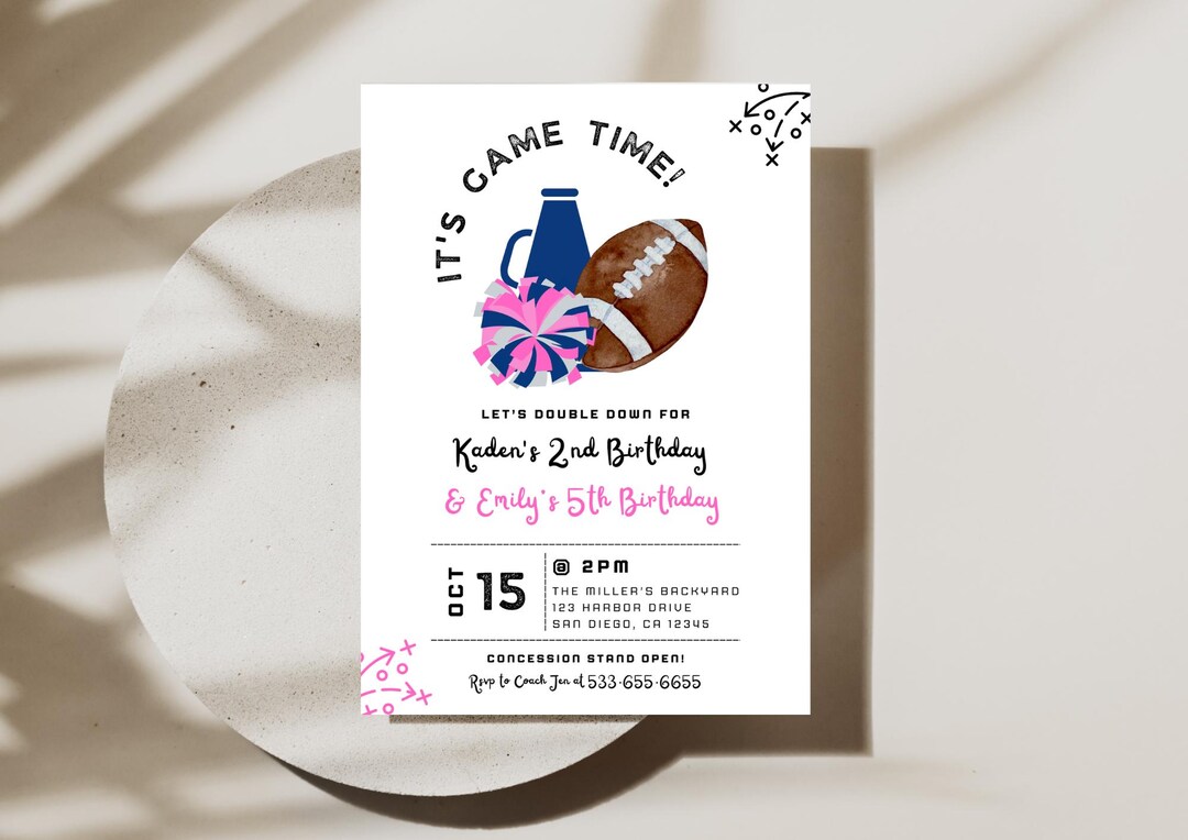 Joint Birthday Party Invitation | Game on Football Cheerleading Invite ...
