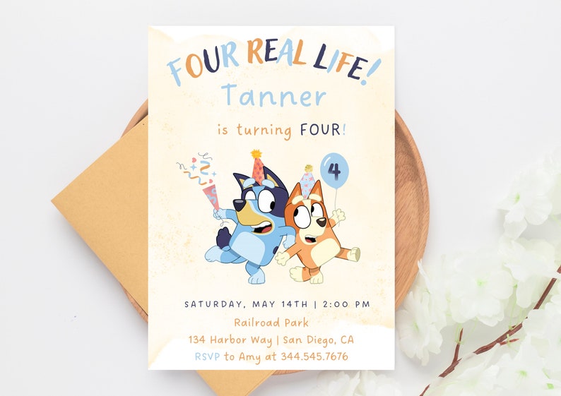 Four Real Life Bluey Birthday Invitation Editable Template - Etsy España