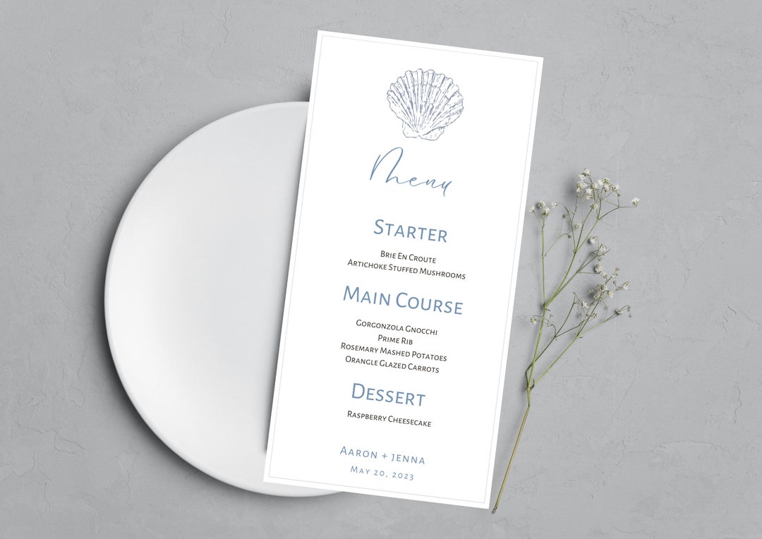 Coastal Wedding Menu Template | Beach Themed Wedding Party | Editable ...