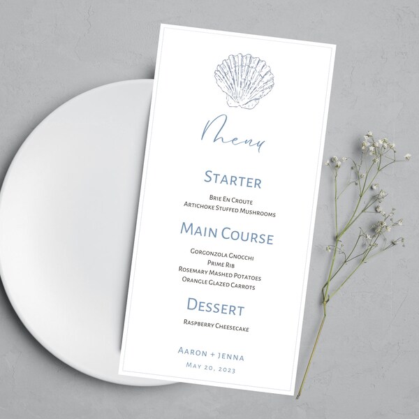 Elegant Coastal Menu Card - Etsy