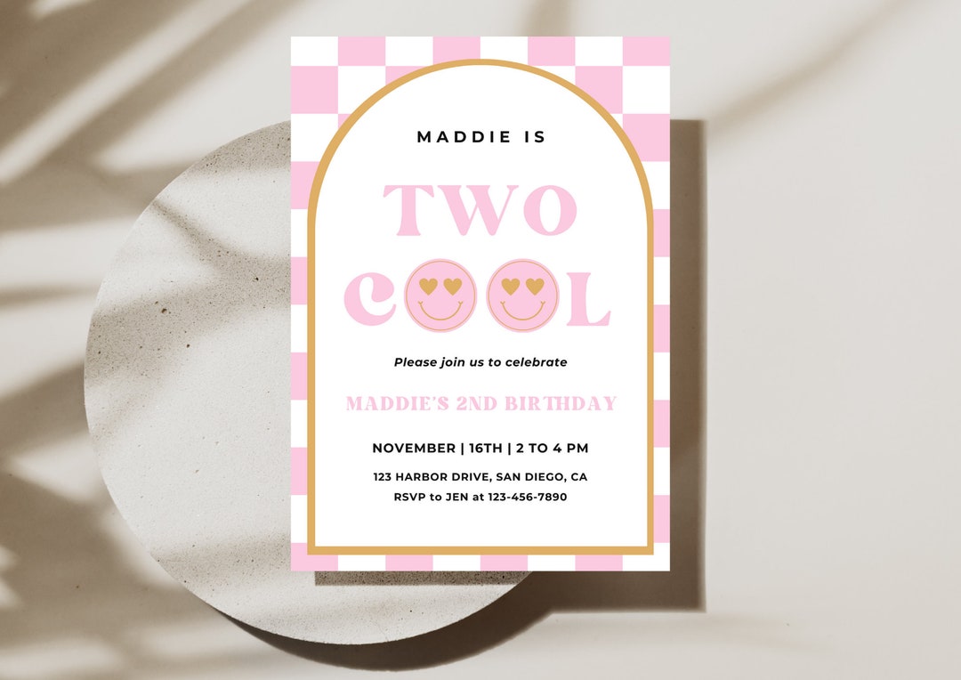 Pink TWO Cool Birthday Invitation | Digital Download | Girl 2nd ...