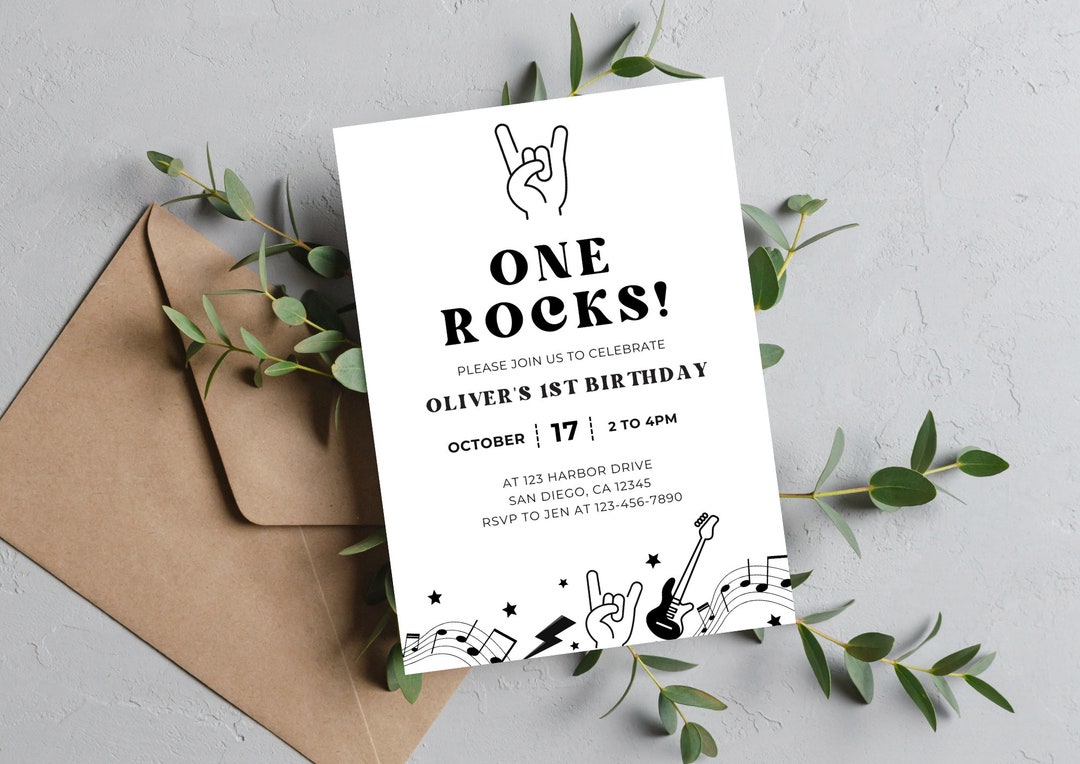 ONE Rocks Birthday Party Invitation | Instant Download | Rock and Roll ...