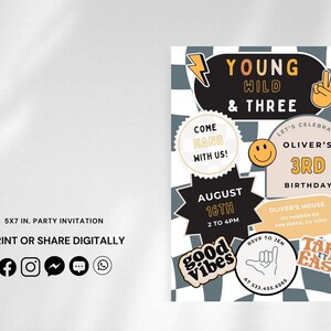 Young Wild & Three Birthday Invitation | Digital Download | Boy 3rd ...
