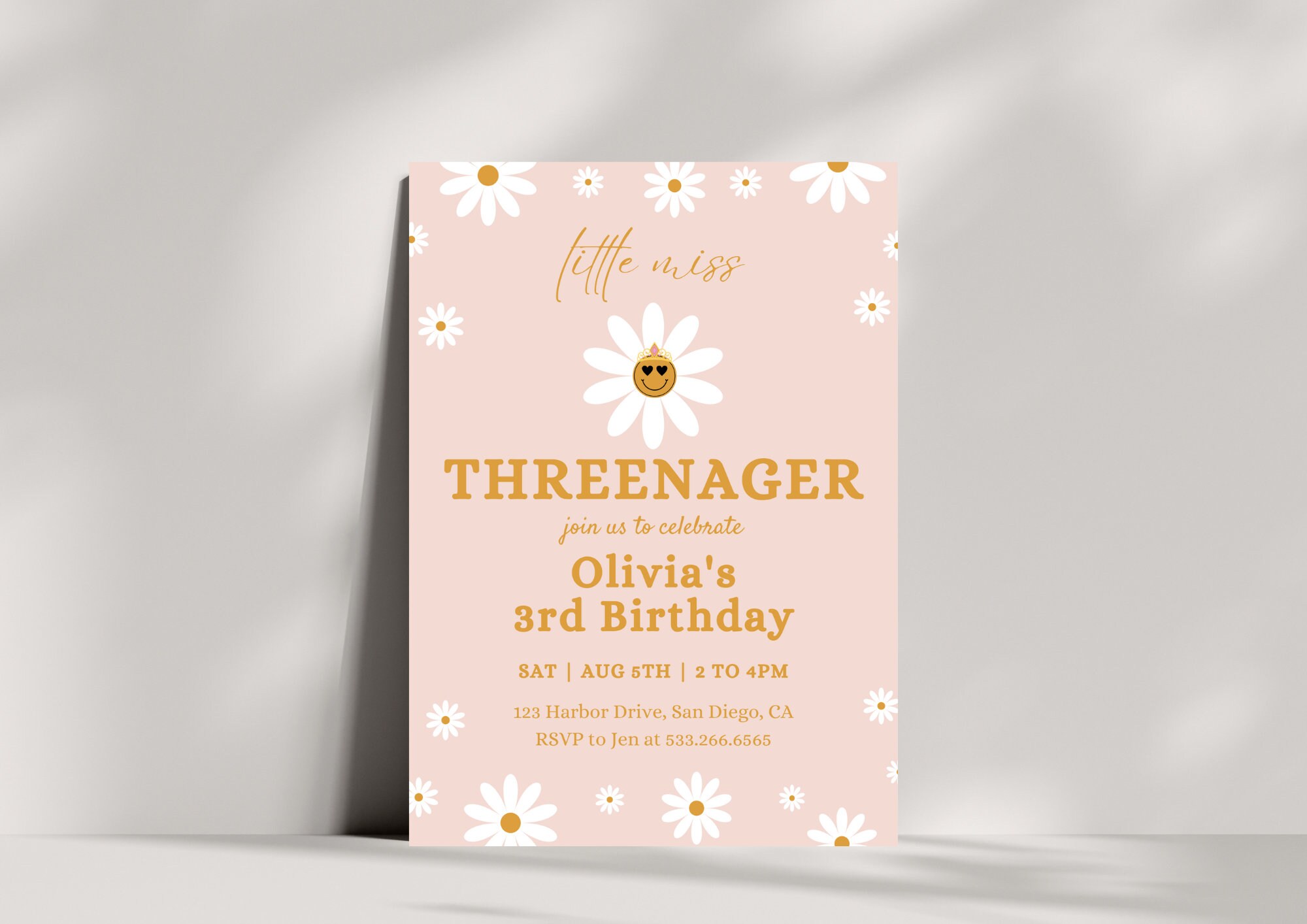 Little Miss Threenager Birthday Party Invitation | Digital Download ...