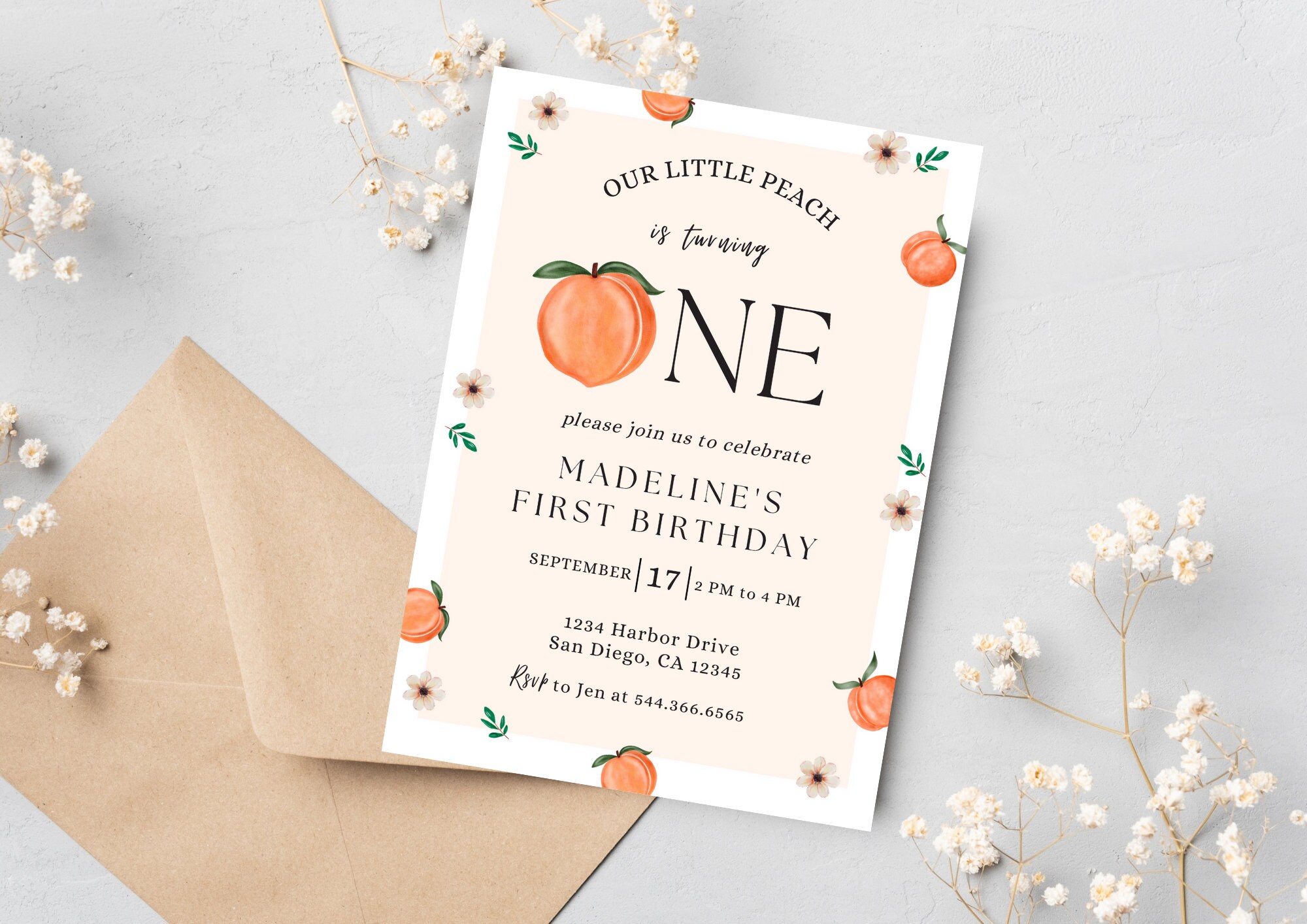 Peach First Birthday Party Invitation | Instant Download | Peach Themed ...