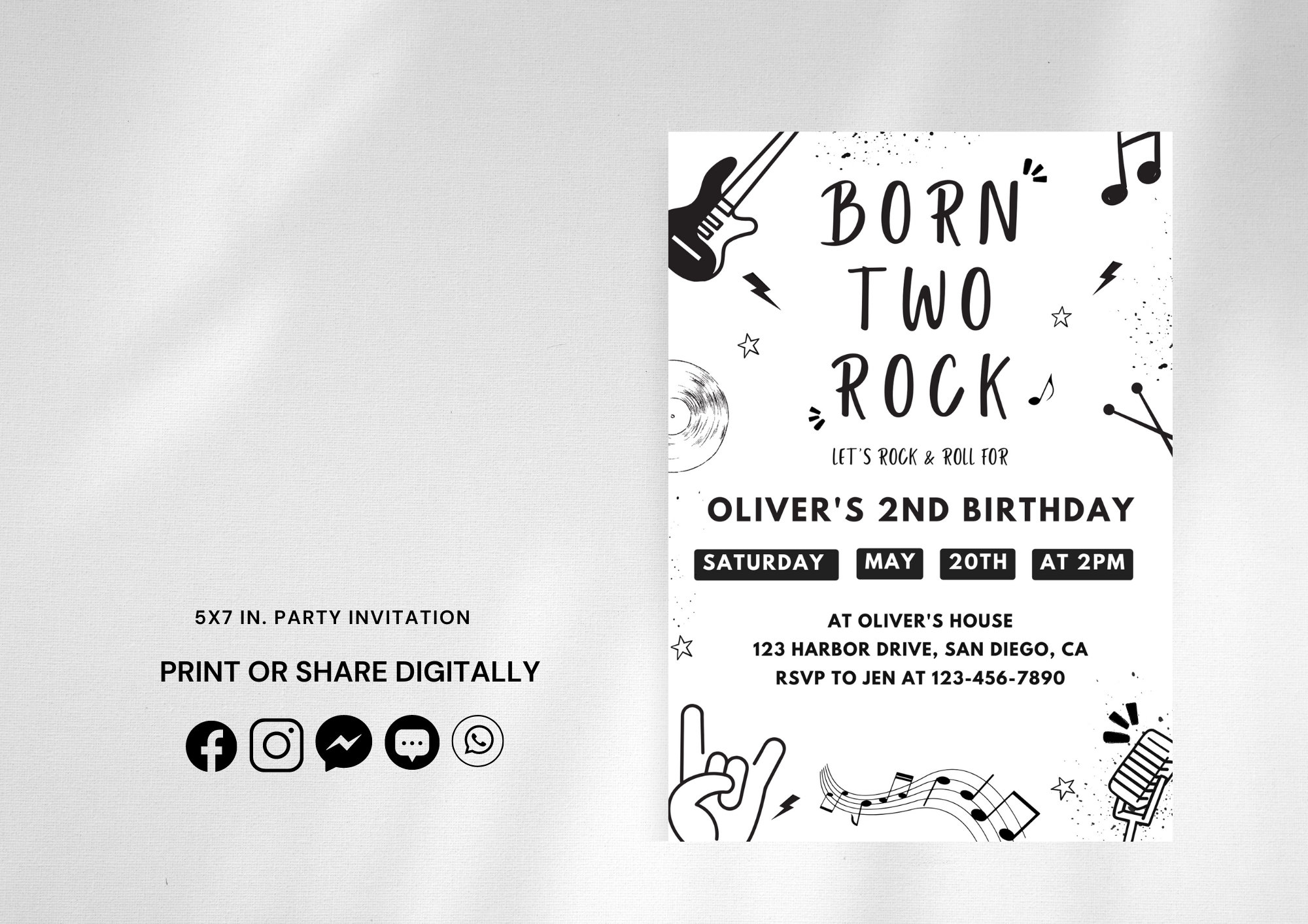Born TWO Rock Birthday Party Invitation | Instant Download | Rock and ...