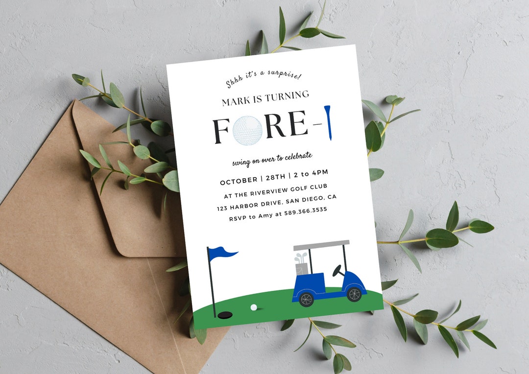 Blue Golf Fore-tee Birthday Party Invitation | Instant Download ...