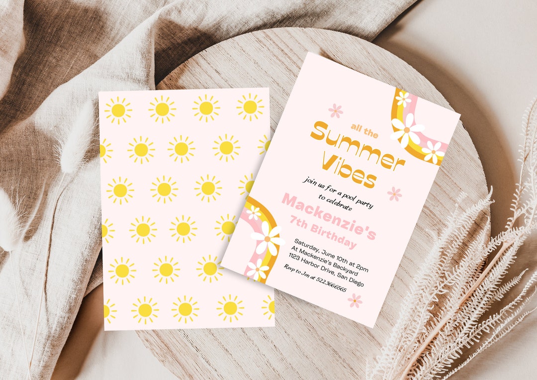 Editable Summer Vibes Birthday Party Invitation End of School Pool ...