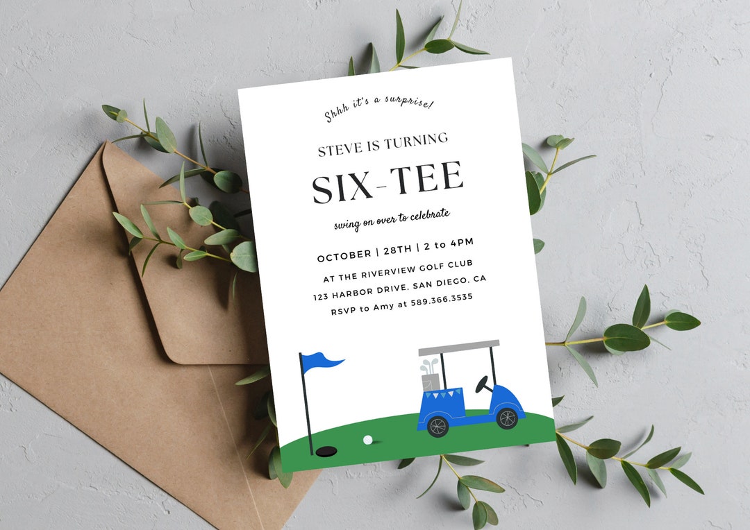 Golf SIX-TEE Birthday Party Invitation | Instant Download | Surprise ...