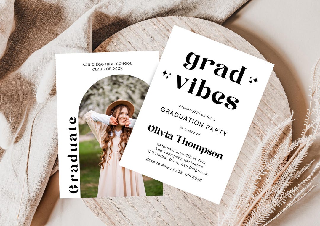 Grad Vibes Graduation Party Invitation 2026 | Editable Template ...
