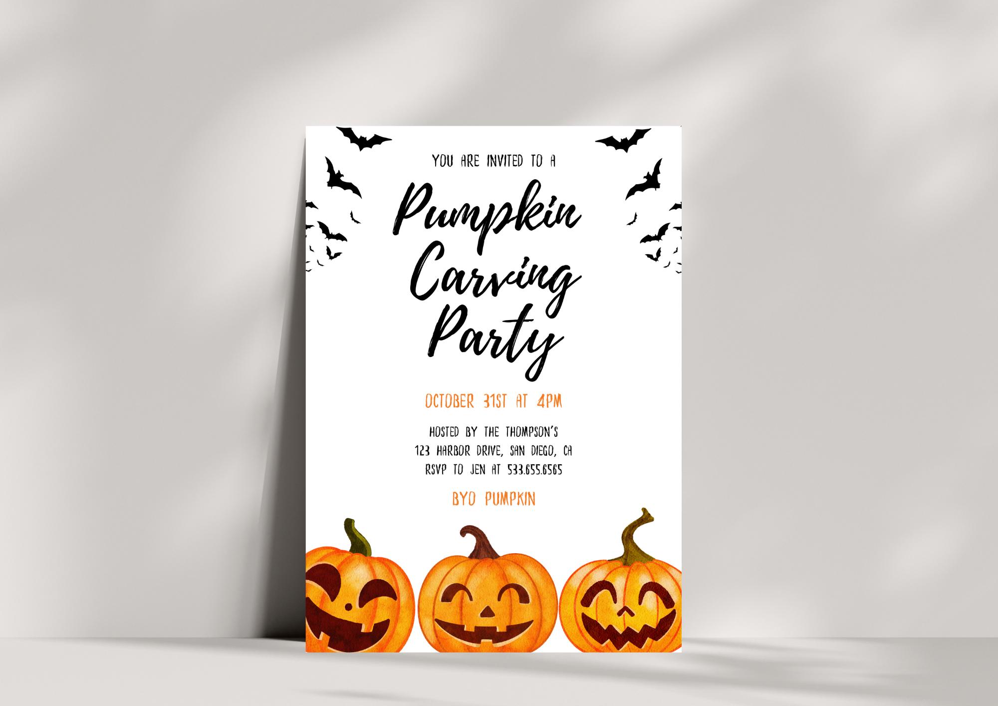 Halloween Pumpkin Carving Party Invitation, Digital Download, Halloween ...