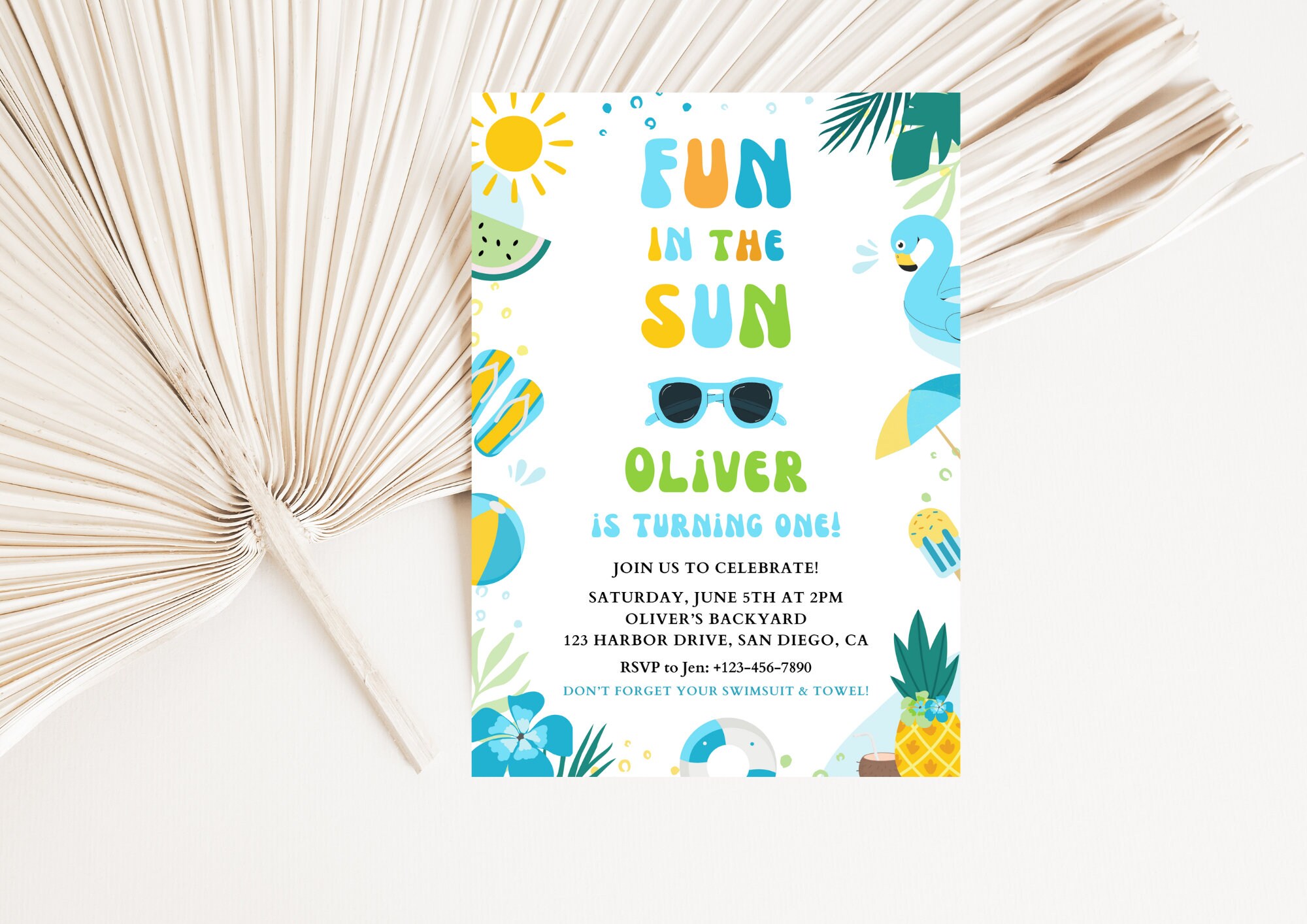 Editable Fun in the Sun Birthday Party Invitation Tropical Splish ...