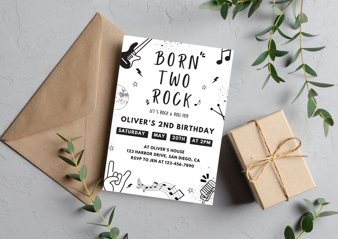 Born TWO Rock Birthday Party Invitation | Instant Download | Rock and ...