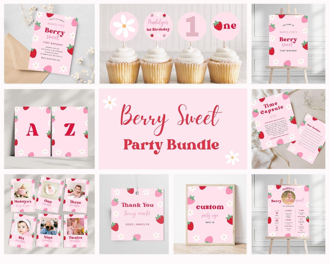 Berry Sweet Birthday Party Bundle | Instant Download | Strawberry Daisy ...