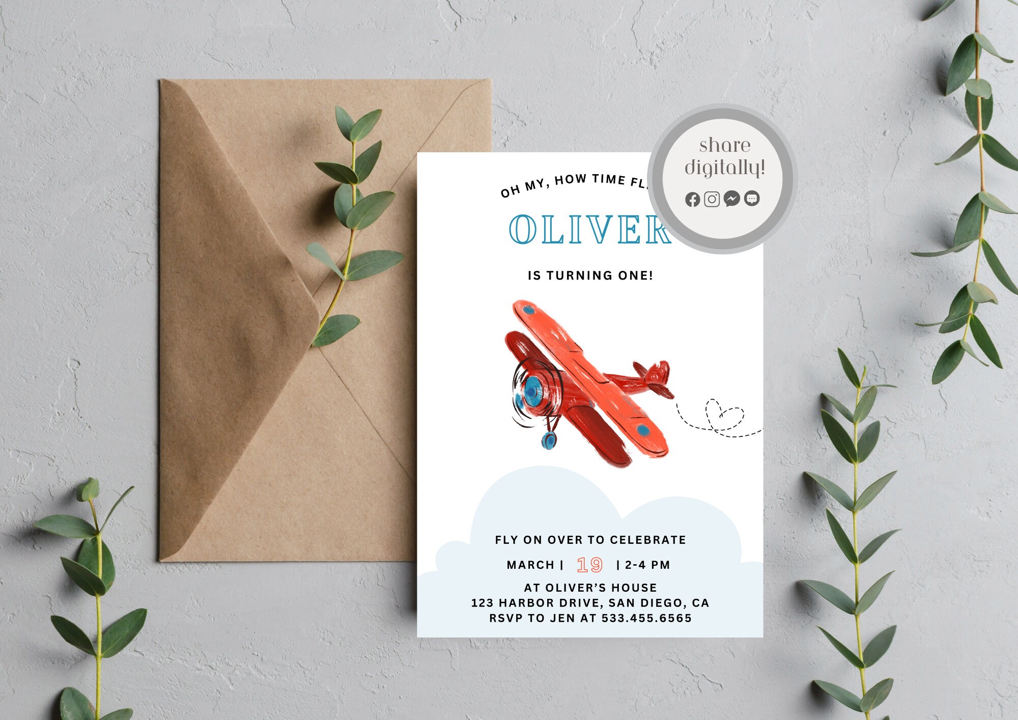 Editable Airplane Birthday Invitation Modern Plane Invitation Canva ...