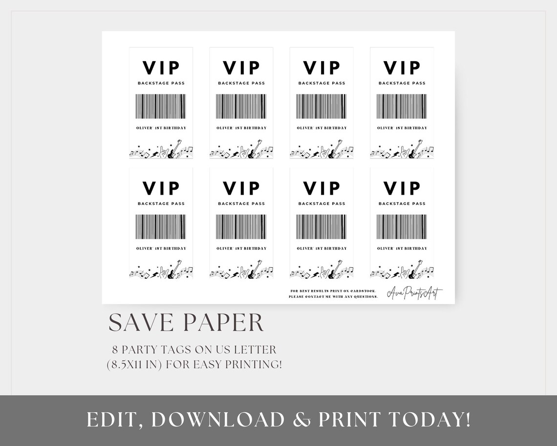 Rock and Roll VIP Backstage Pass | Instant Download | Editable Canva ...