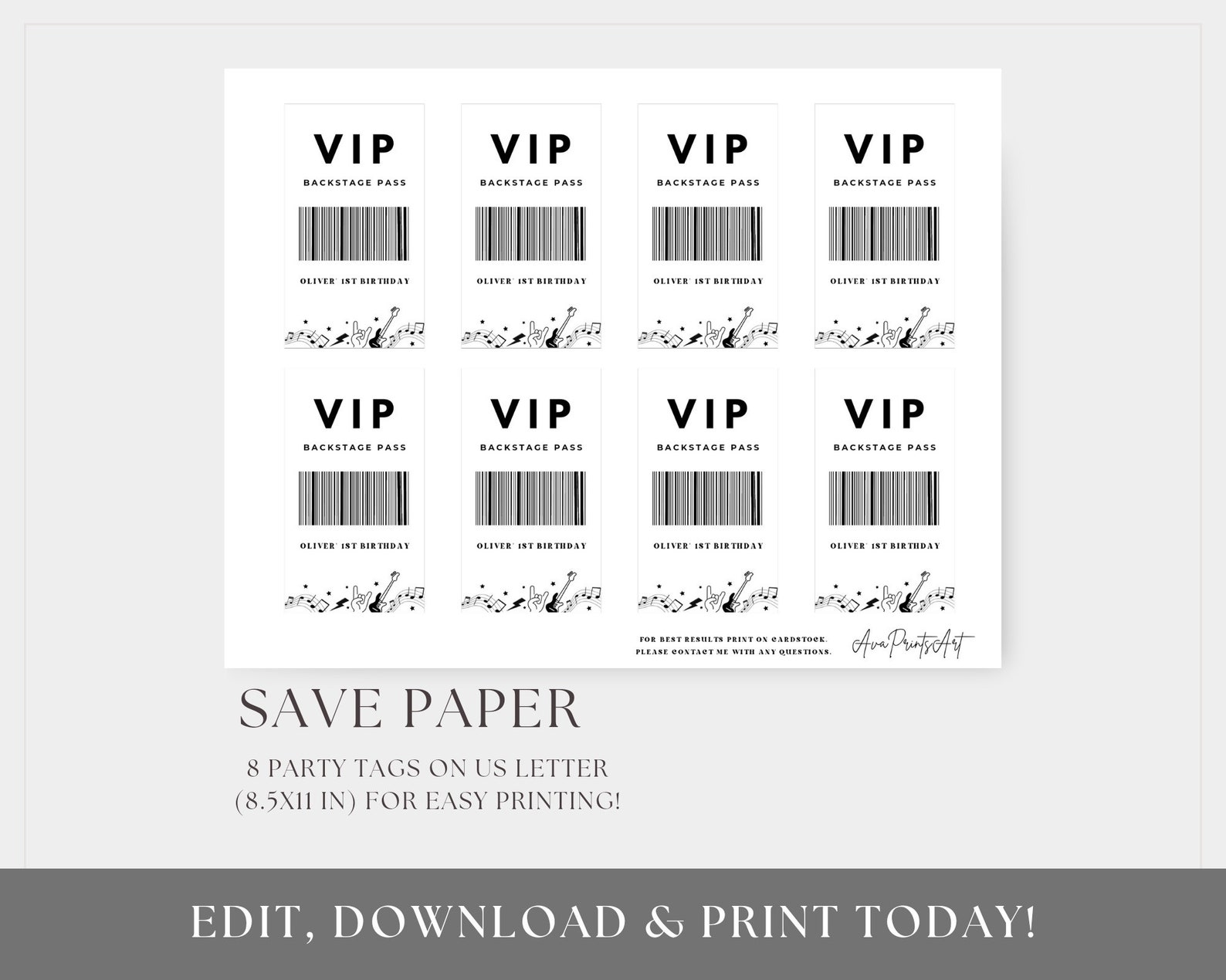 Rock and Roll VIP Backstage Pass | Instant Download | Editable Canva ...