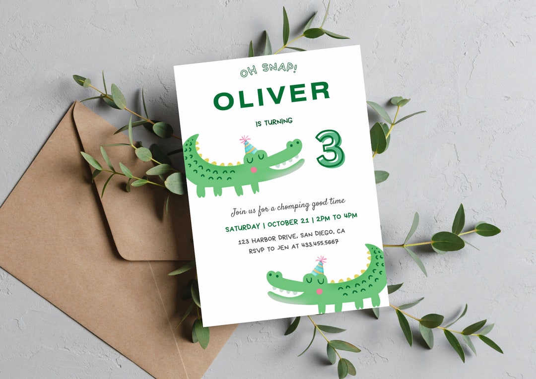 OH SNAP Crocodile Birthday Party Invitation | Instant Download | Modern ...